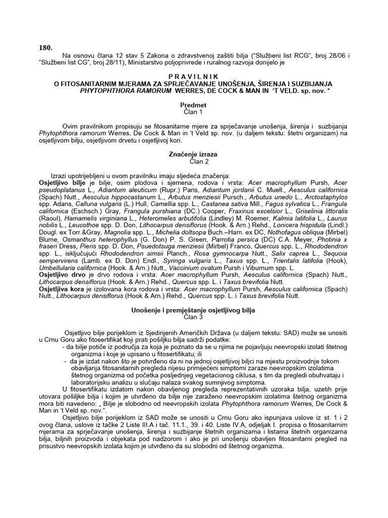 Pravilnik o Fitosanitarnim Mjerama Za Sprjecavanje Unosenja, Sirenja I ...