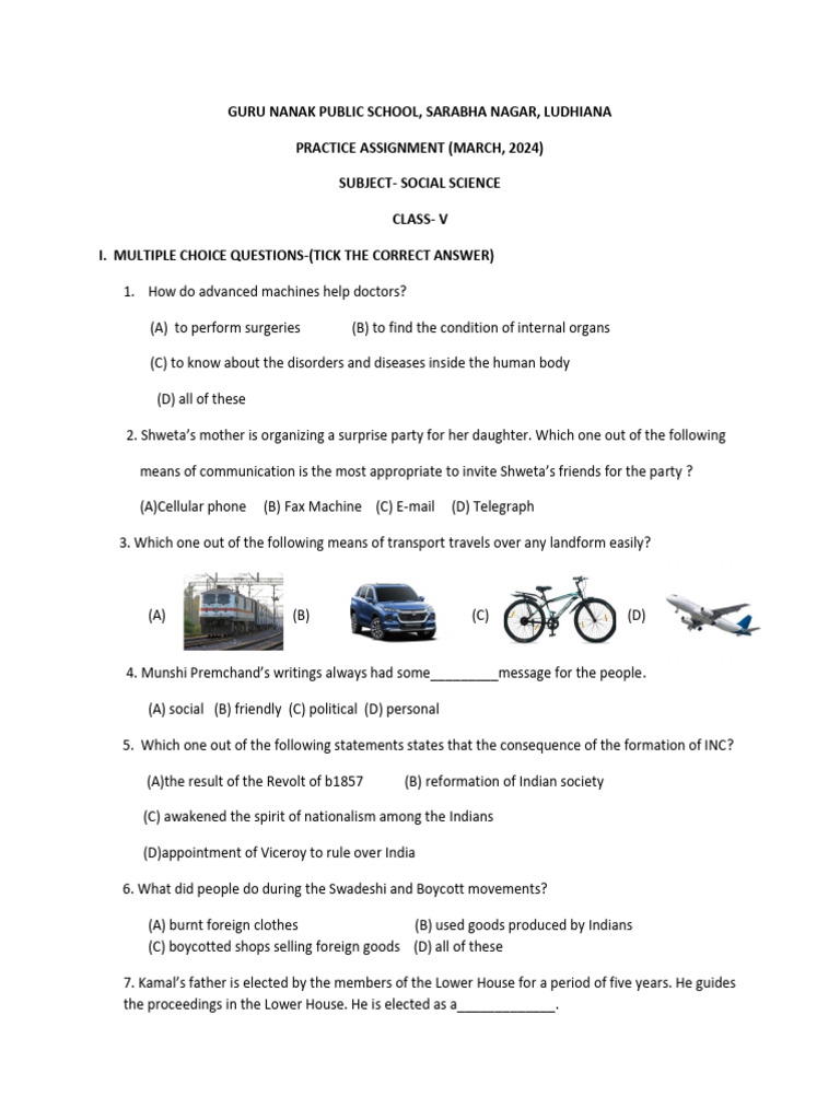 Practice Assignment, Class 5, Social Science, 2024 | PDF