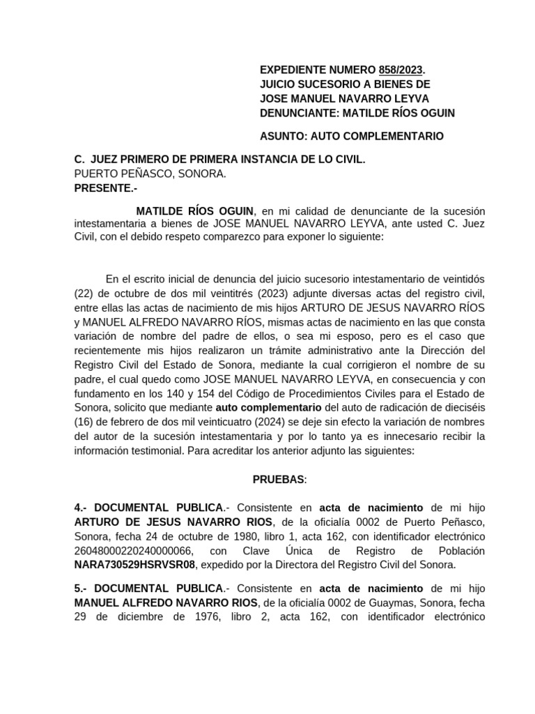 Solicitud Auto Complementario | PDF