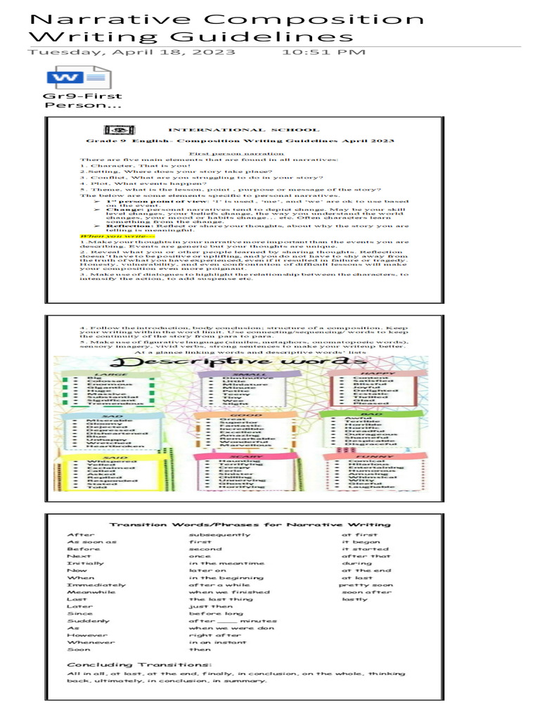 Narrative Composition Writing G | PDF