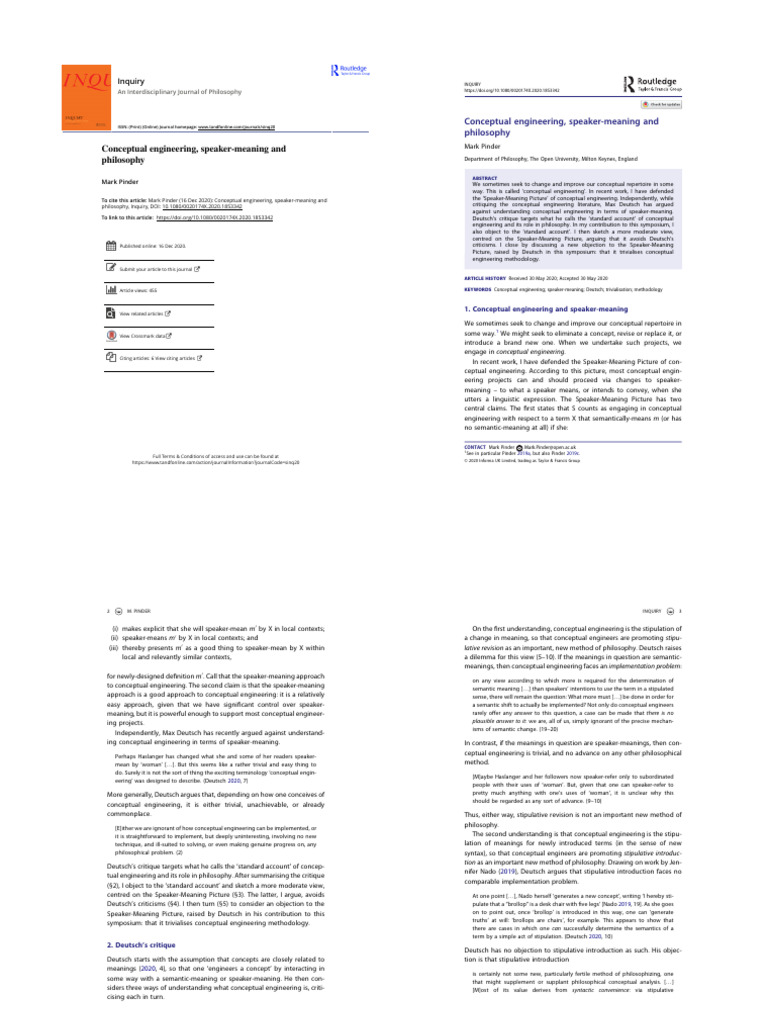 Conceptual Engineering Speaker-Meaning and Philosophy | PDF | Epistemology | Semantics