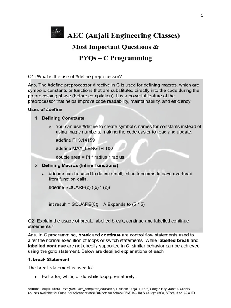Question Bank Theory C Programming | PDF | Control Flow | Computer Programming