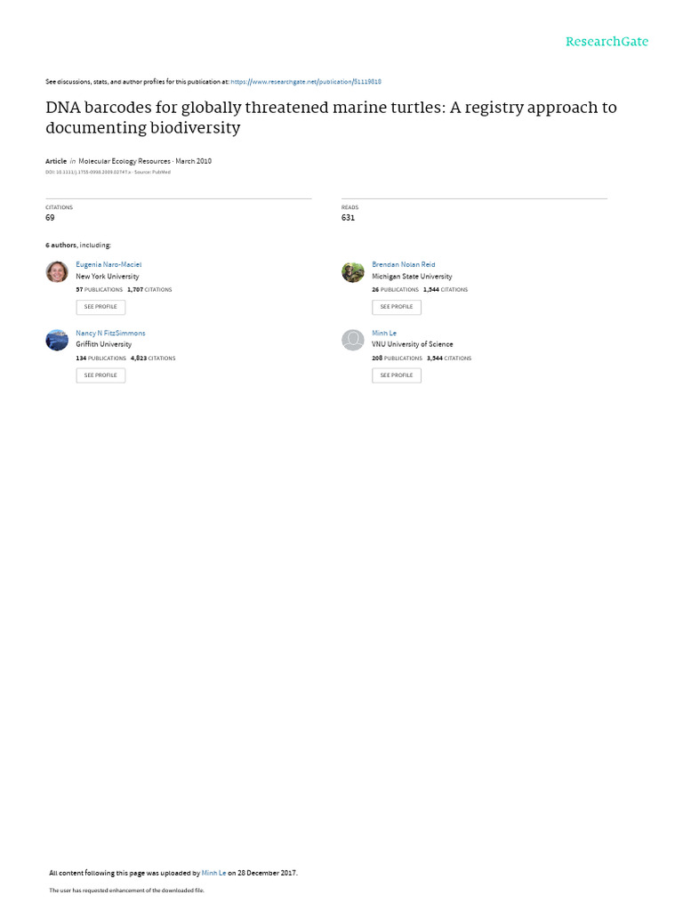 DNA Barcodes For Globally Threatened Marine Turtles A Registry Approach ...