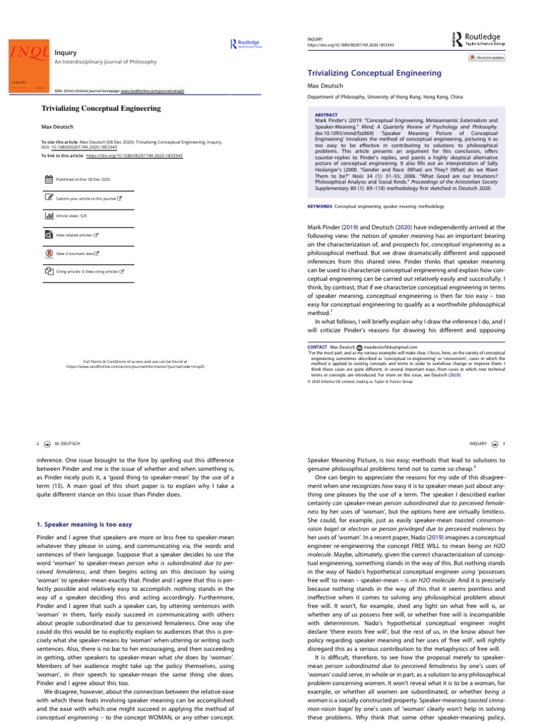 Trivializing Conceptual Engineering | PDF | Semantics | Knowledge