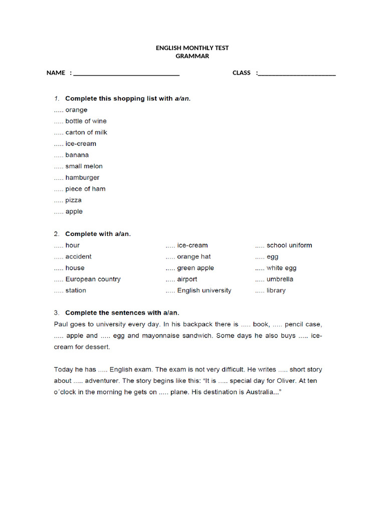 English Monthly Test | PDF