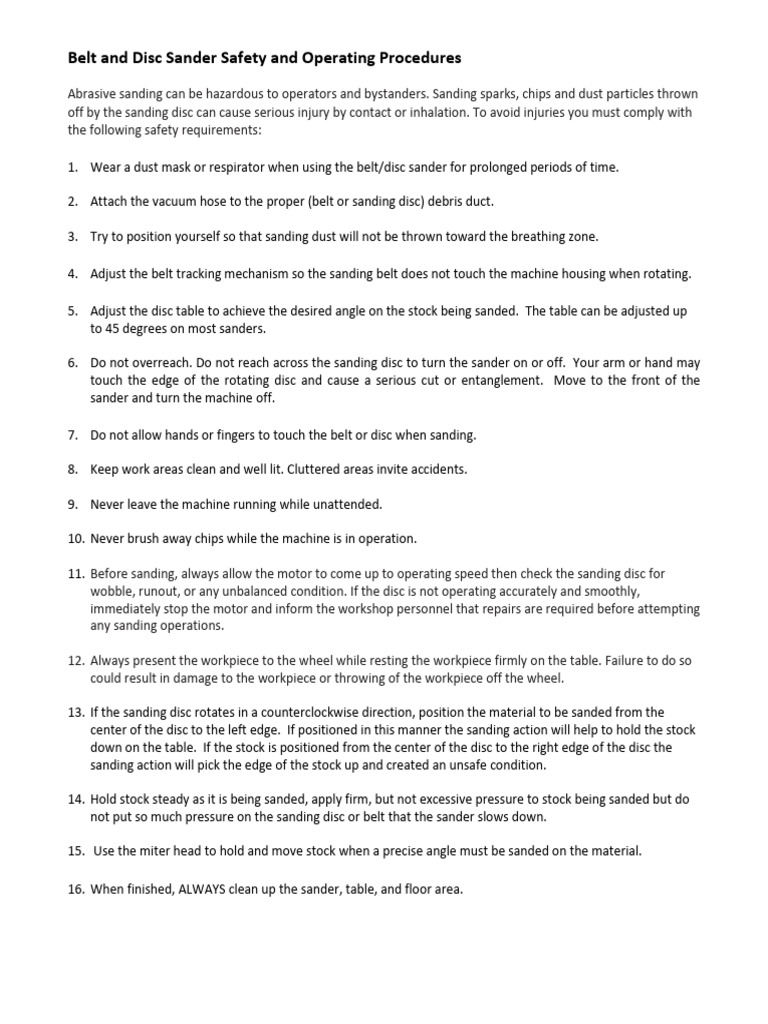 Belt and Disc Sander Safety Guide | PDF