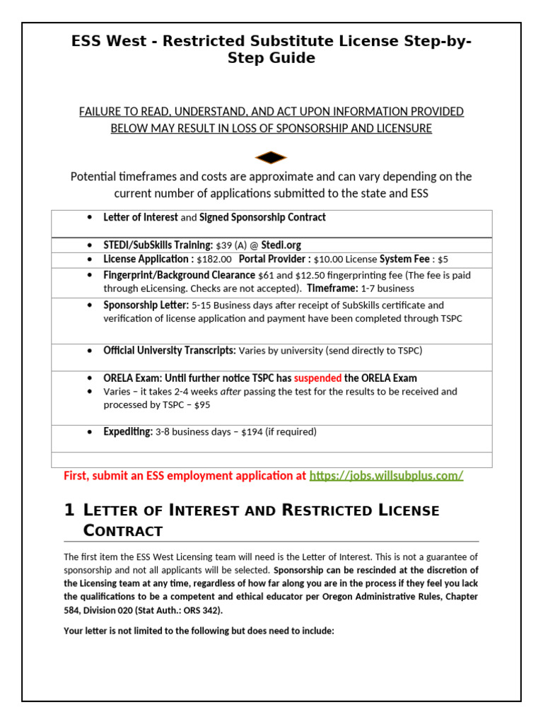 2023-2024 ESS West - Restricted Substitute Teaching License - Step by ...