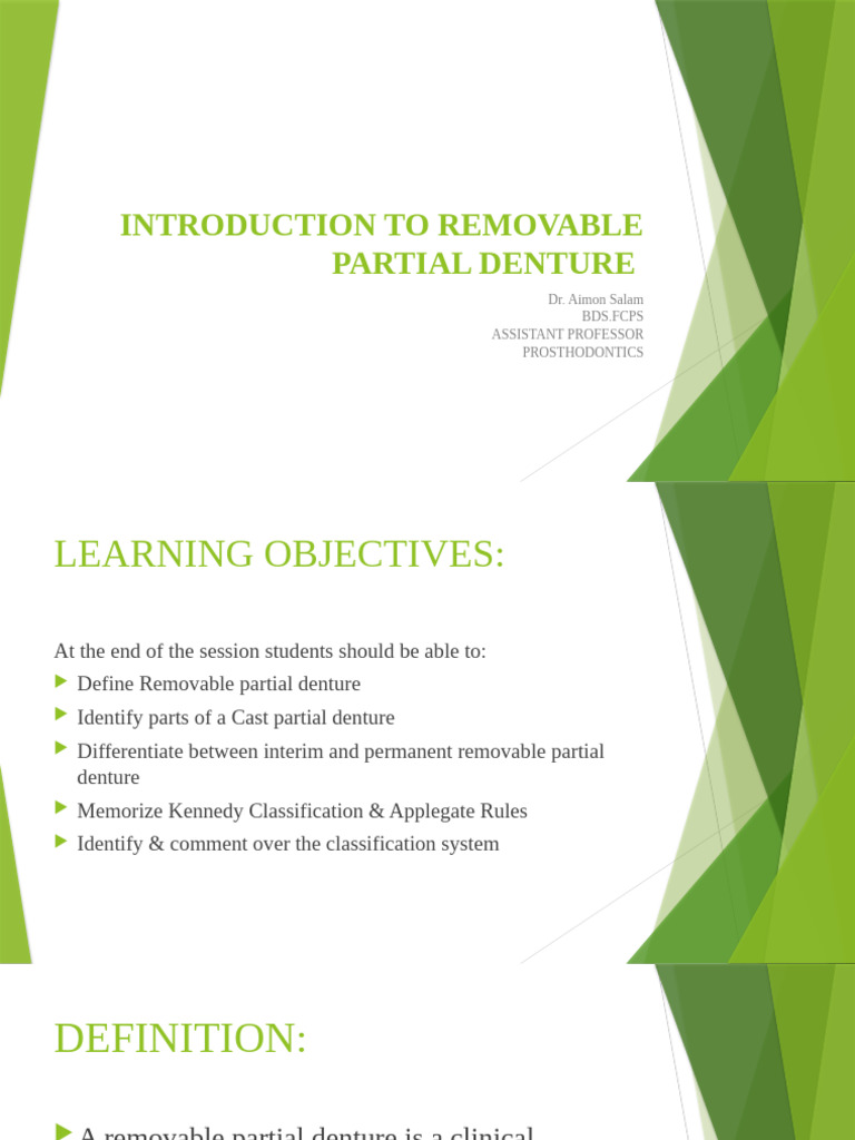Introduction To Removable Partial Denture | PDF | Dentures | Dentistry ...