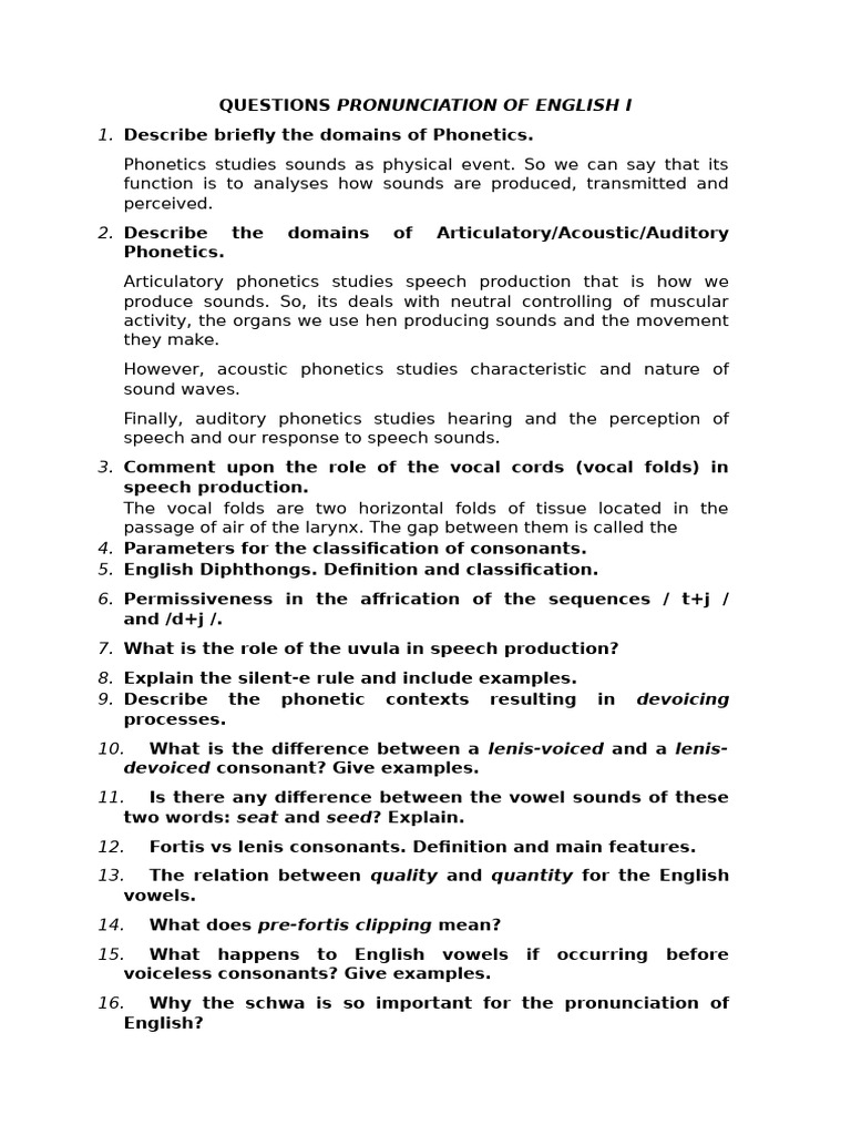 Exam Quetions English Pronunciation I | PDF | Phonetics | Vowel