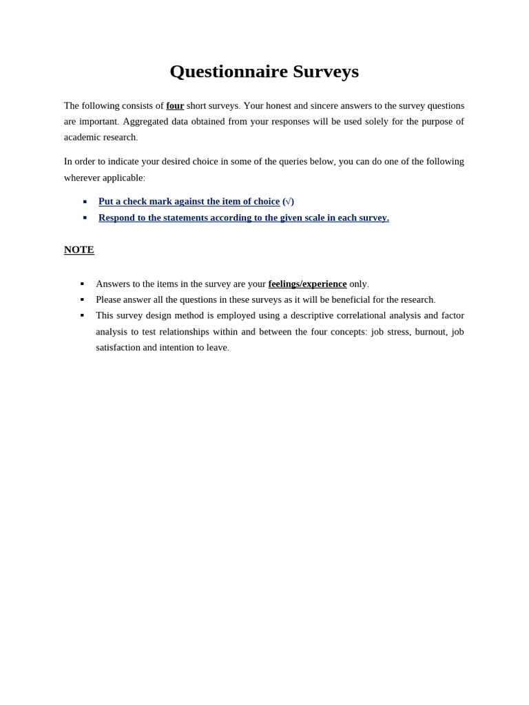 Job Stress and Satisfaction Surveys | PDF | Survey Methodology ...