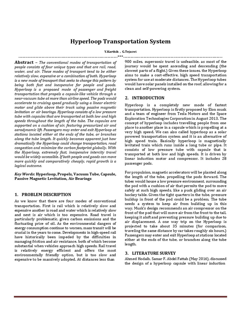 Hyperloop Transportation System | PDF | Hyperloop | Transport