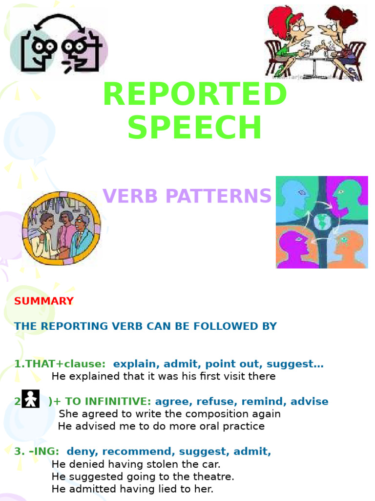 reported speech verb patterns summary.ppt | PDF