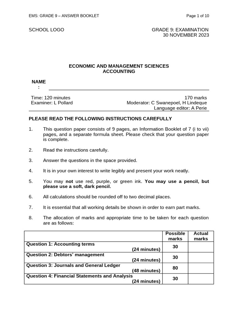 Grade 9 EMS Exam Guide | PDF | Finance & Money Management | Credit