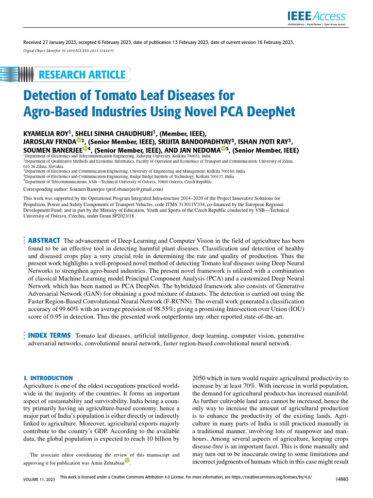Detection of Tomato Leaf Diseases For Agro-Based Industries Using Novel ...