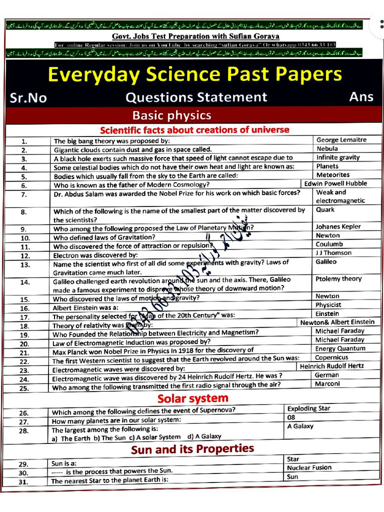 Past Papers Everyday Science | PDF