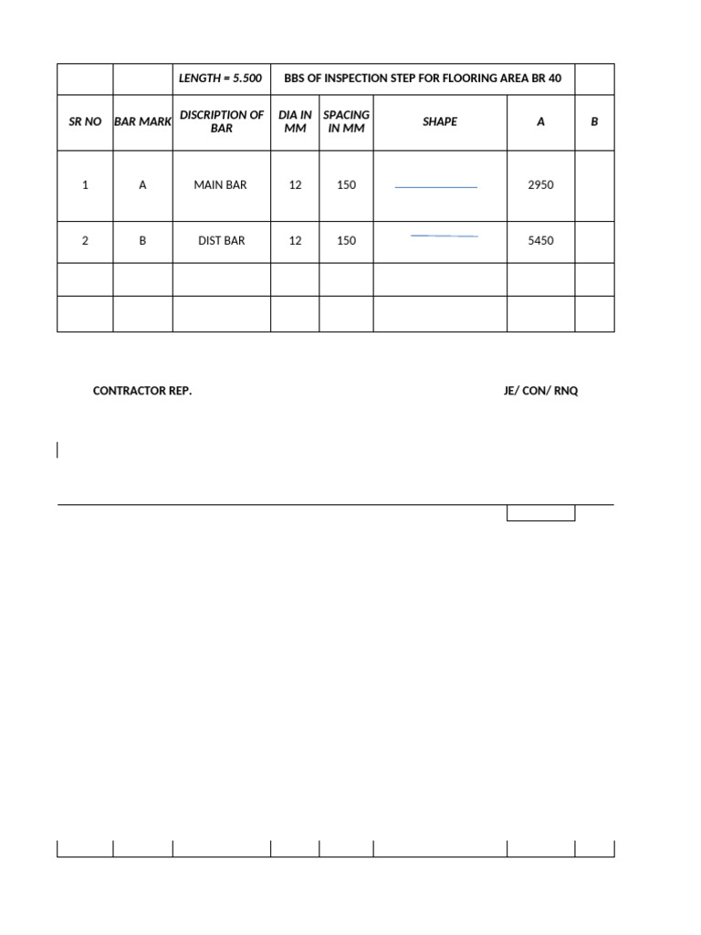 BBS of Inspection Step at BR No 40 For Flooring Area | PDF