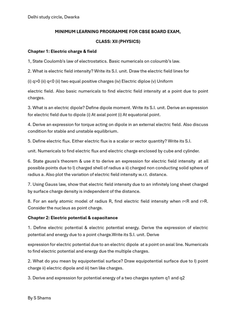 CBSE Class 12 Physics Study Guide | PDF | Refractive Index | Diffraction