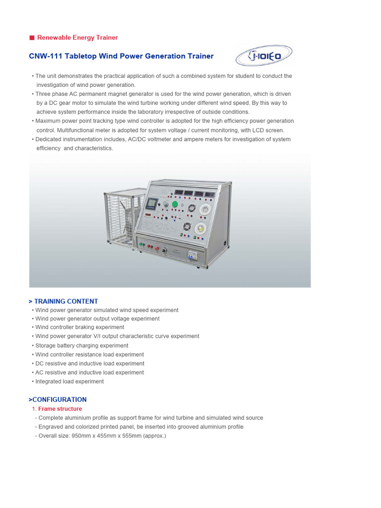 CNW-111 Tabletop Wind Power Generation Trainer | PDF | Electric ...