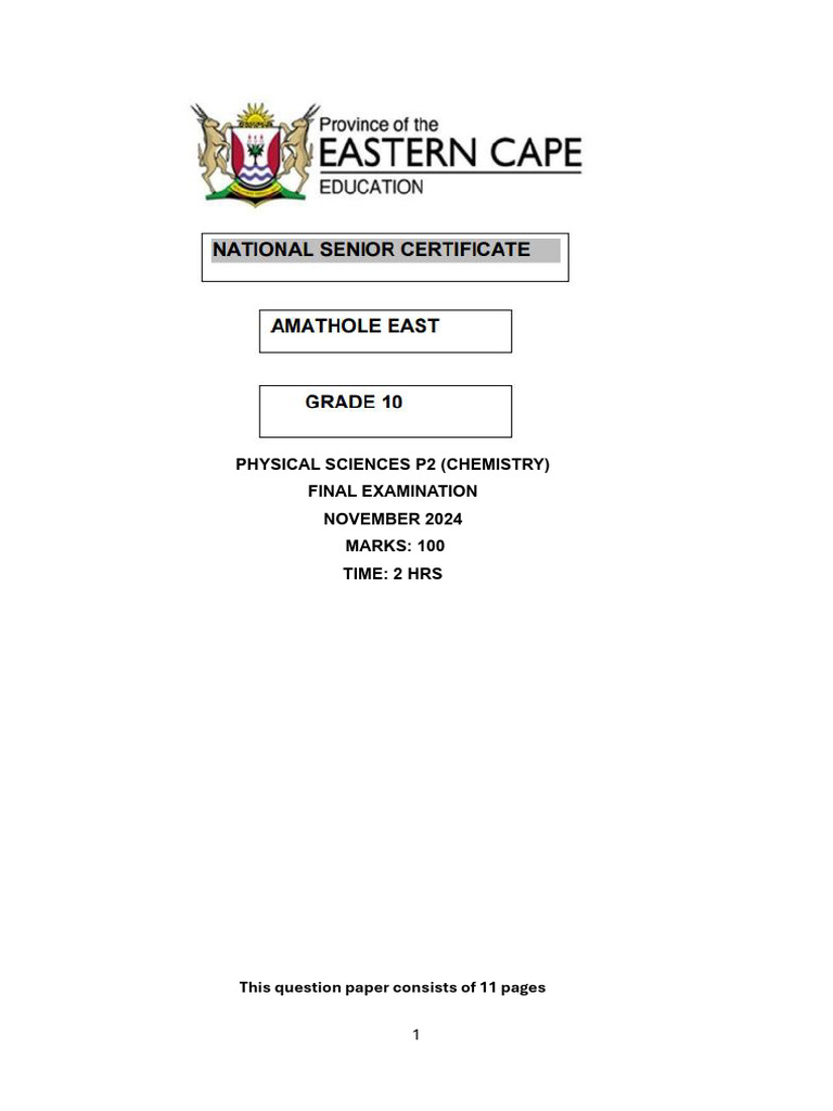 Physical Sciences p2 Grade 10 PDF | PDF | Chemical Substances | Mole (Unit)