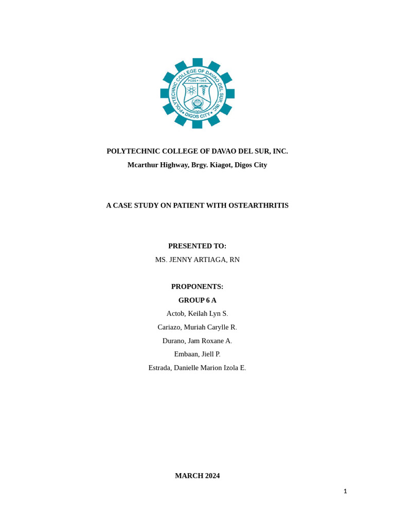 A Case Study On Osteoarthritis AutoRecovered | PDF | Thumb | Hand