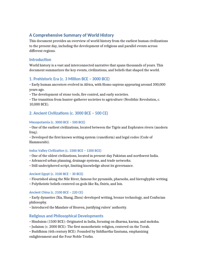 World History Summary | PDF | Ancient History