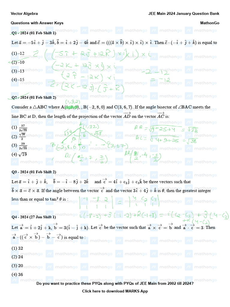 Vector Algebra - JEE Main 2024 January Question Bank - MathonGo | PDF ...