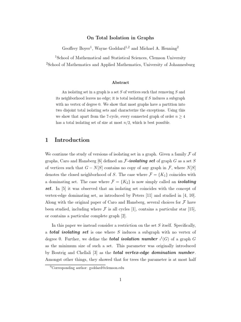 Total Isolation | PDF | Vertex (Graph Theory) | Mathematical Relations