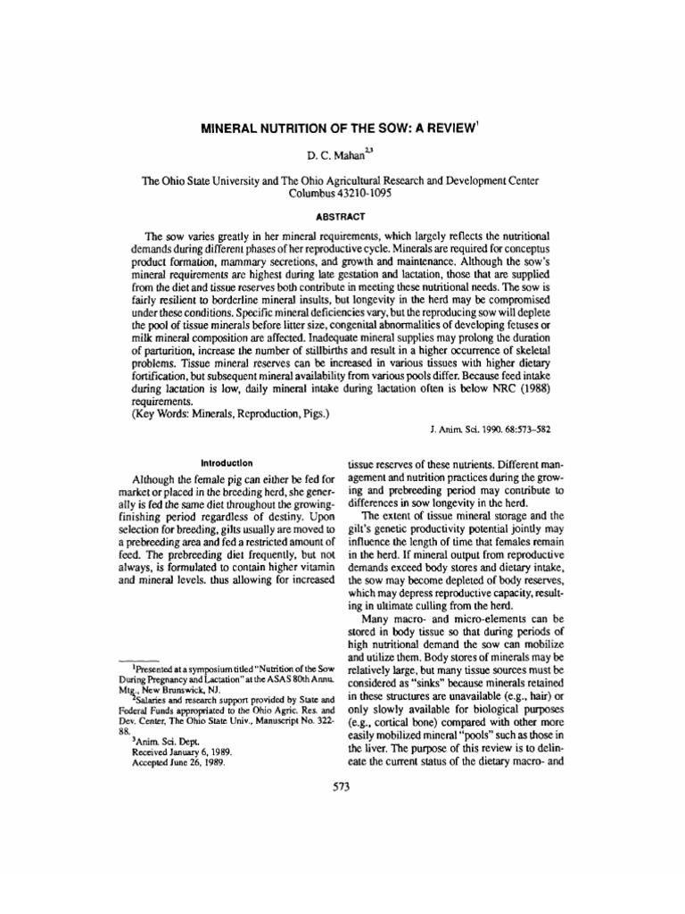 Mineral Nutrition of The Sow A Review | PDF | Selenium | Iron