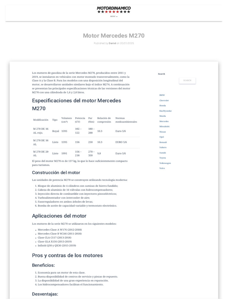 Motor Mercedes M270 - Ficha Motor y Tecnica, Problemas y Tuning | PDF ...
