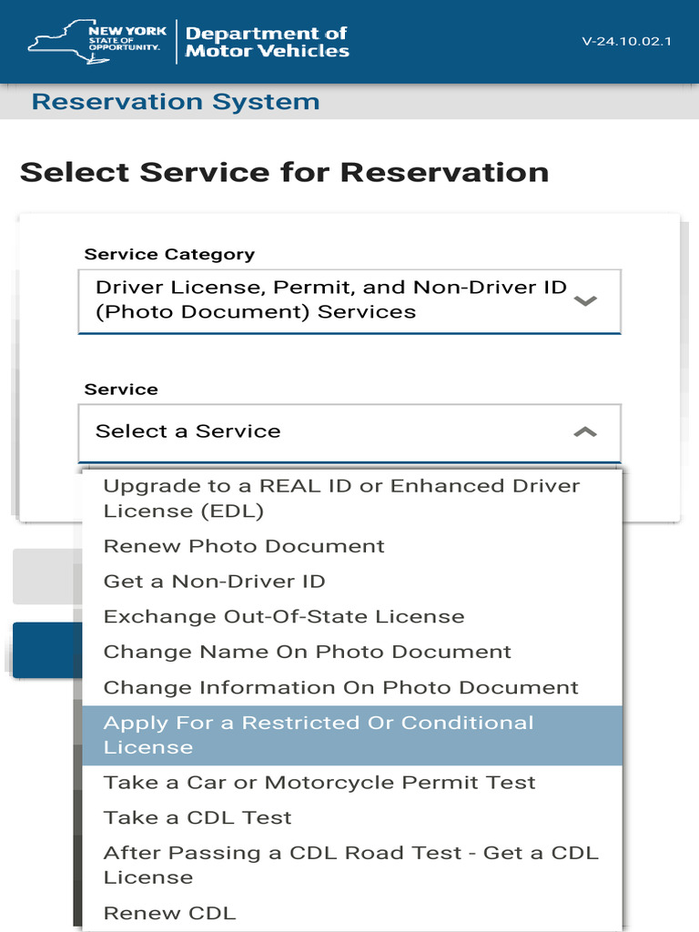 New York DMV - Reservation System Select Service For Reservation | PDF