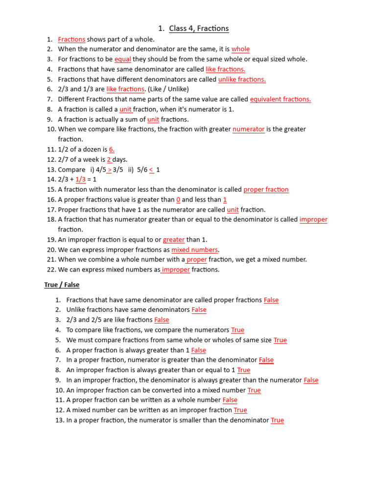 Class 4 Fractions Worksheet Answerkey | PDF | Division (Mathematics) | Mathematical Notation