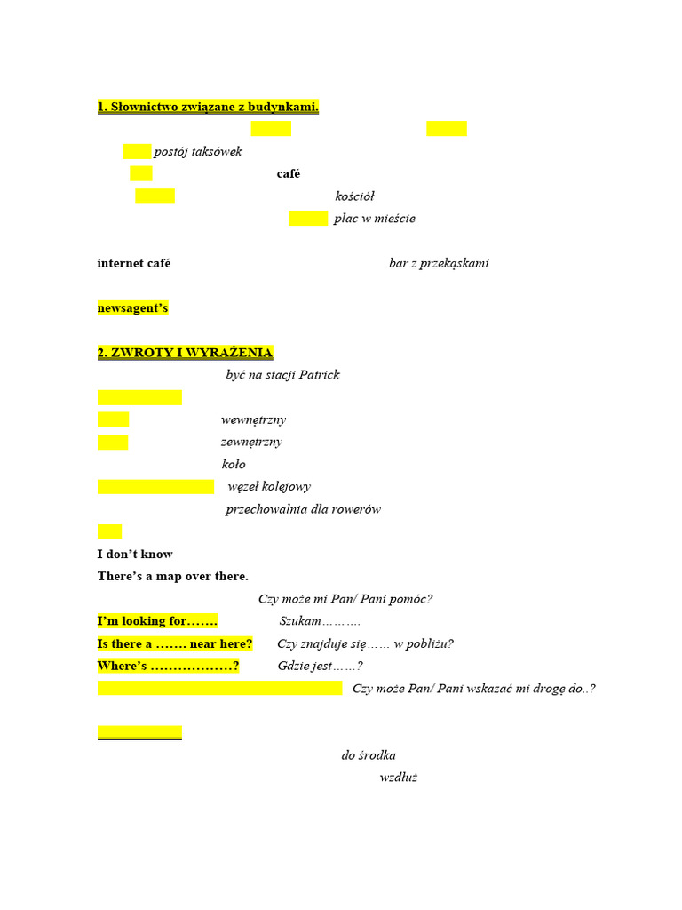 Vocabulary list 2 A1 | PDF