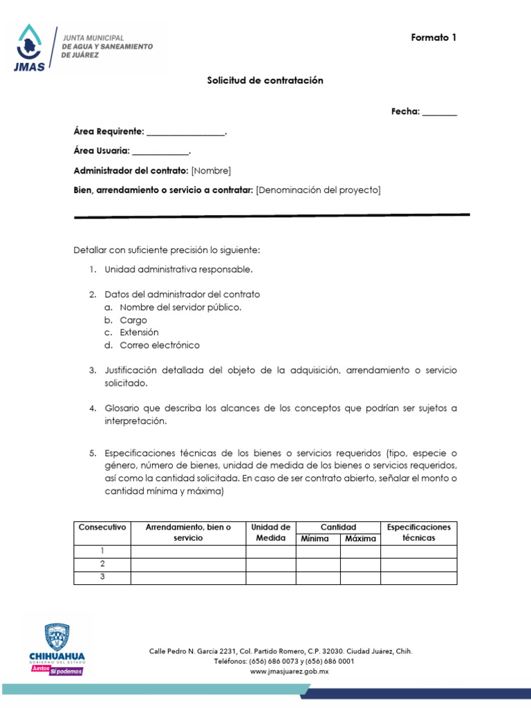 Formato 1 Solicitud de Contratacion | PDF