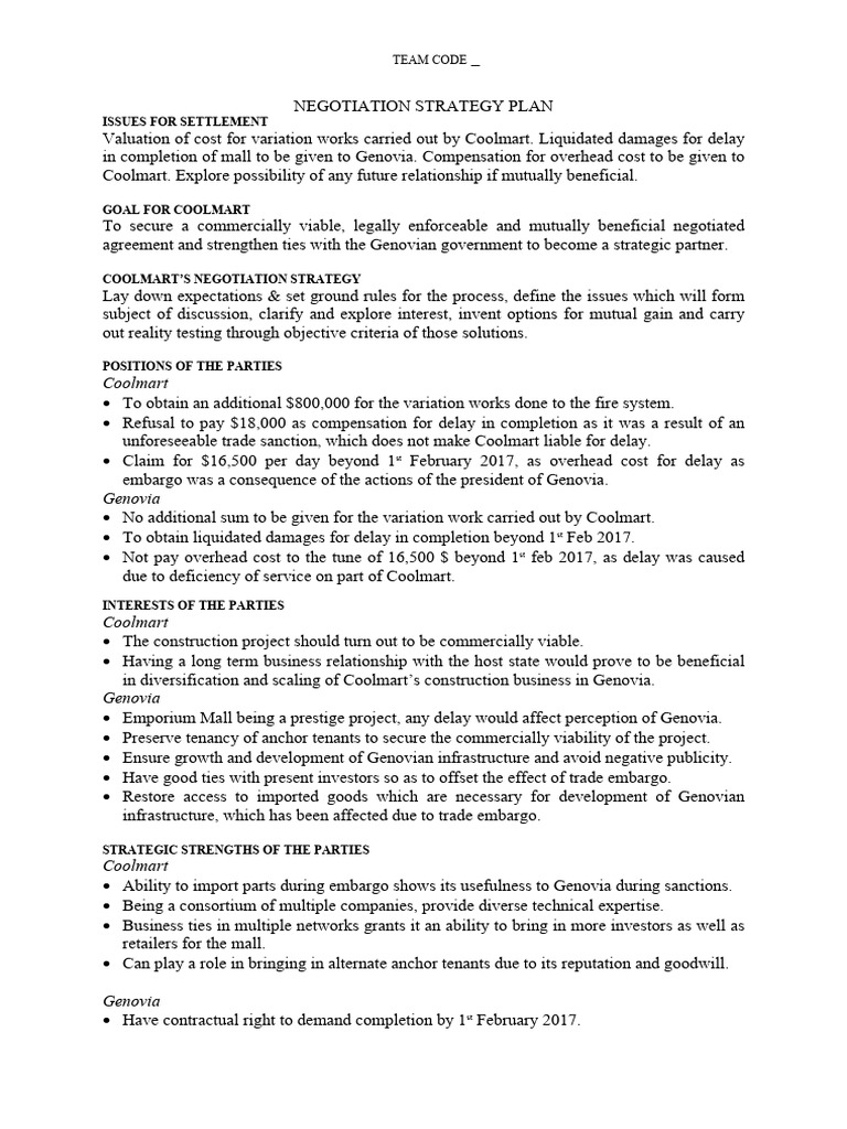 Sample Negotiation Plan On Commercial Disputes | PDF | Negotiation ...