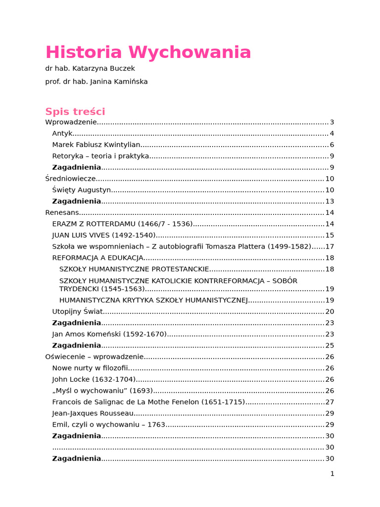Wykład - Historia wychowania - aktualna | PDF