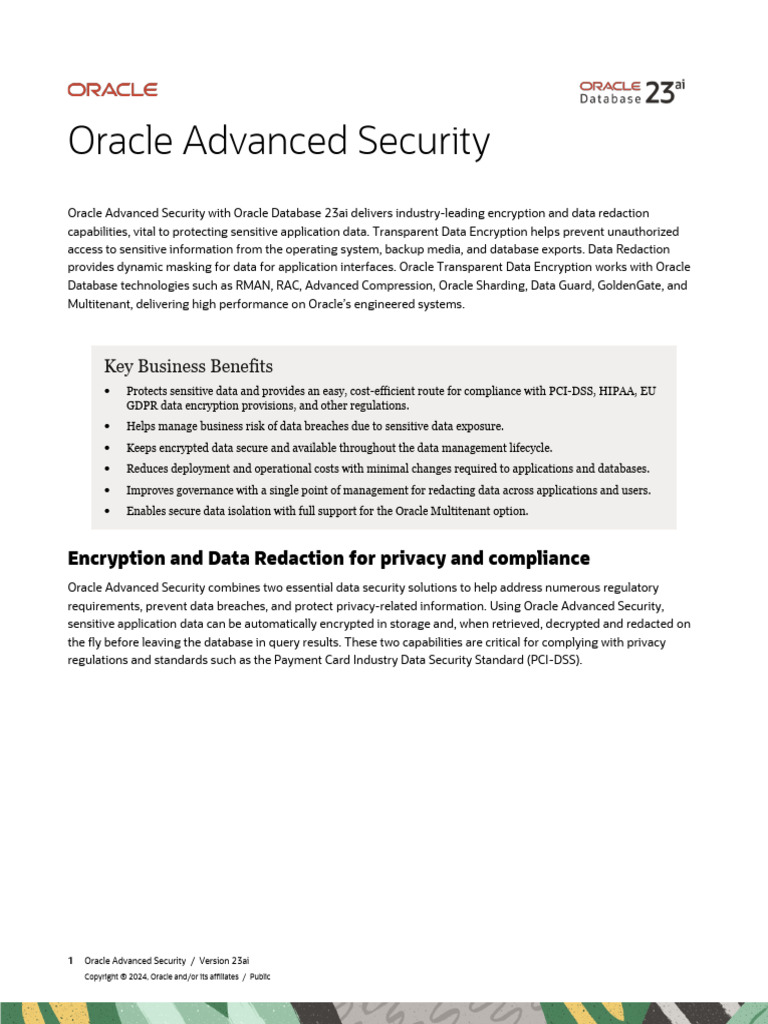 Advanced Security Ds 23ai | PDF | Databases | Encryption