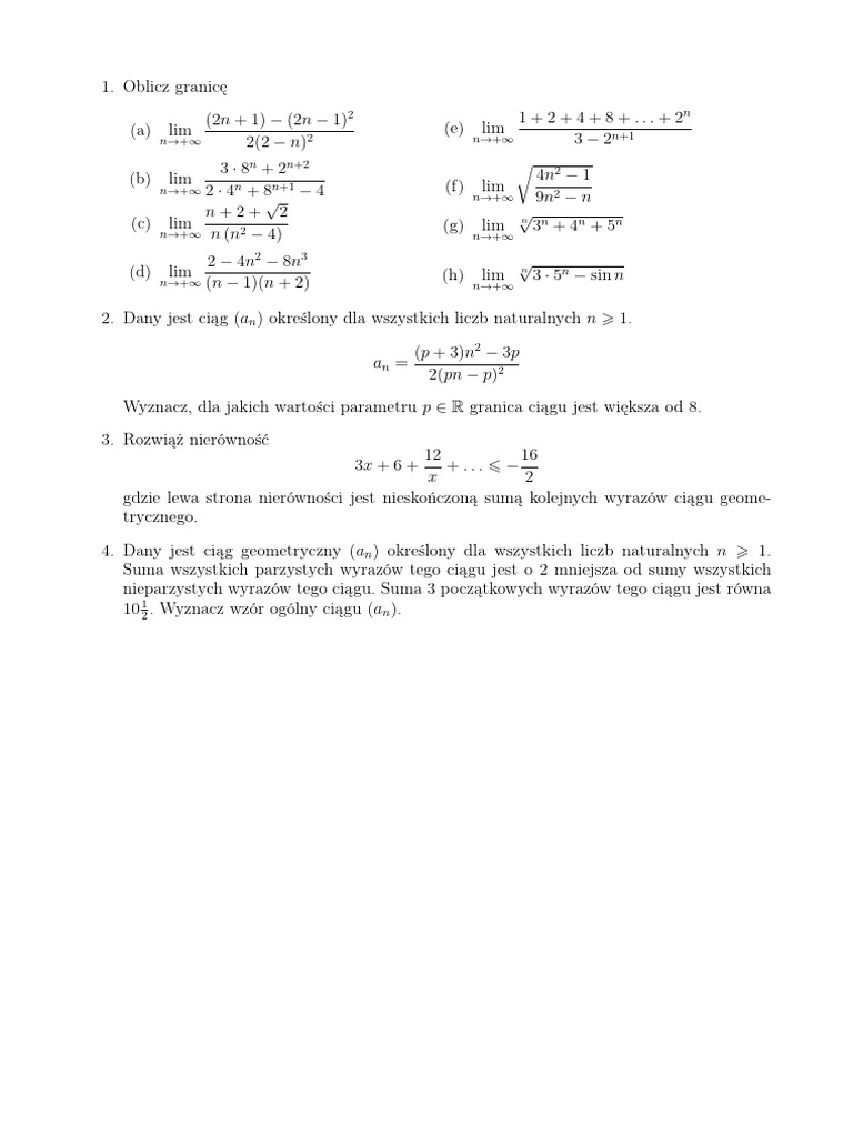 Sprawdzian - Granice Ciągów I Szereg Geometryczny | PDF