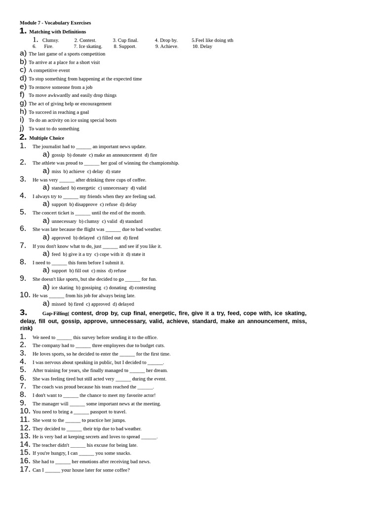 Vocabulary Exercises for Language Learners | PDF