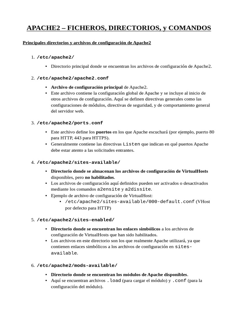 Configuración y Comandos de Apache2 | PDF | Servidor HTTP Apache ...