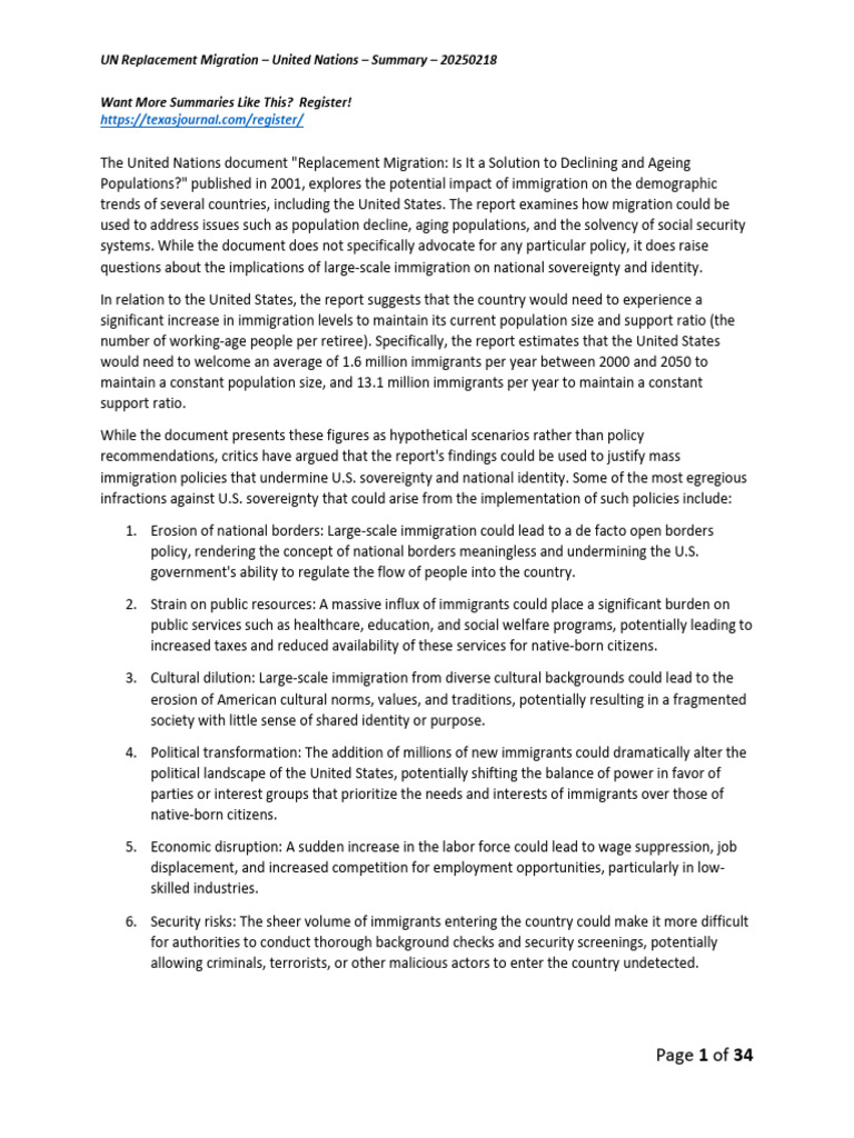 Replacement Migration United Nations | PDF | Immigration | Demography