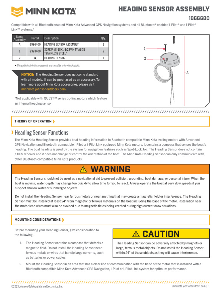 Heading Sensor Instructions 2394900rg | PDF | Navigation | Screw