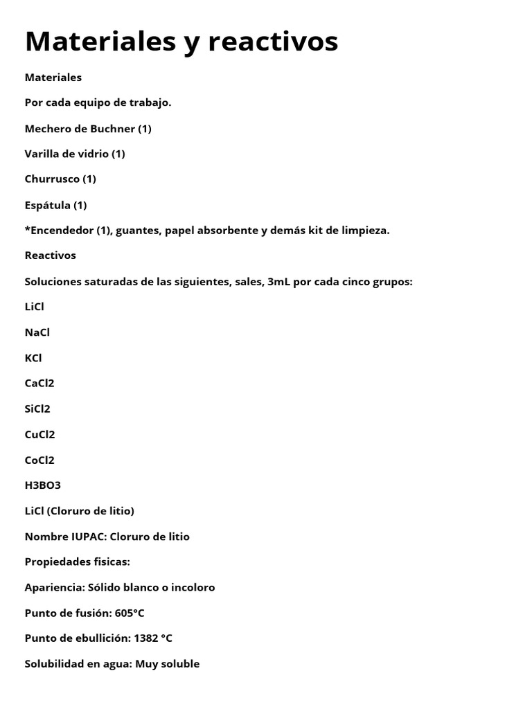Materiales y Reactivos Químicos Esenciales | PDF | Química | Sustancias ...