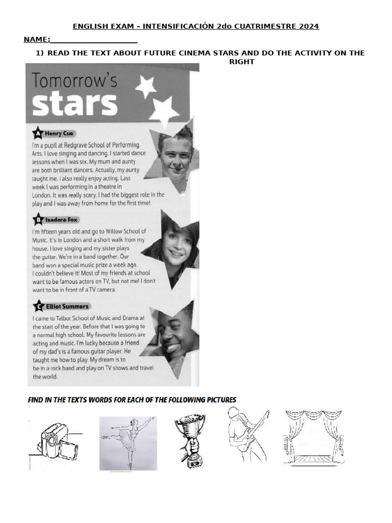 English Exam: Future Cinema Stars | PDF