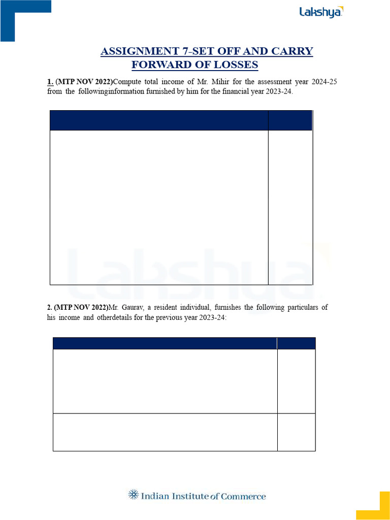 Losses Set Off and Carry Forward Guide | PDF | Tax Deduction | Capital ...