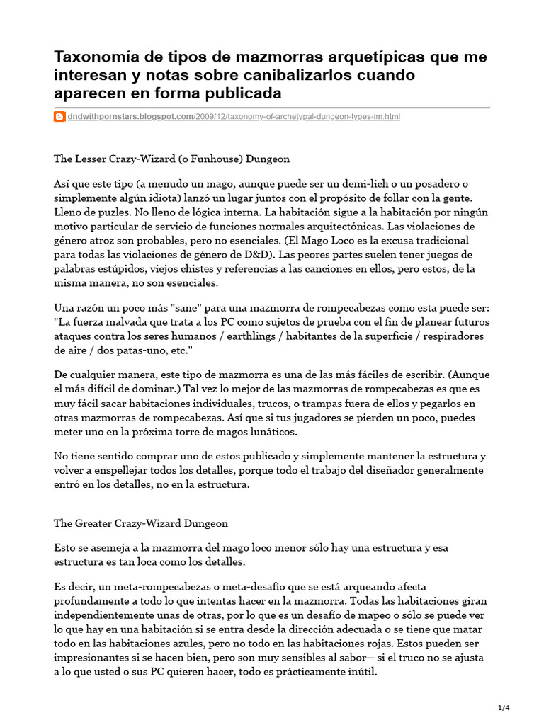 Taxonomy of Archetypal Dungeon-Types Im Interested in and Notes On ...