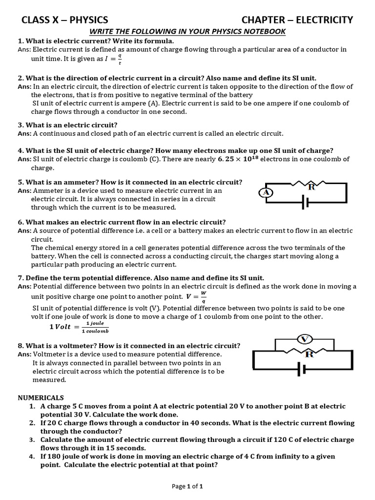 Class X Physics: Electricity Basics | PDF | Voltage | Electric Current