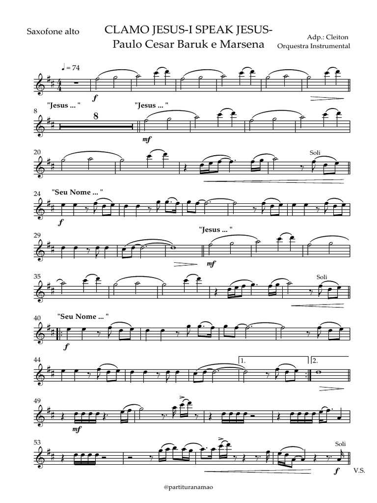 CLAMO JESUS I SPEAK JESUS Paulo Cesar Baruk e Marsena 32 - Saxofone ...