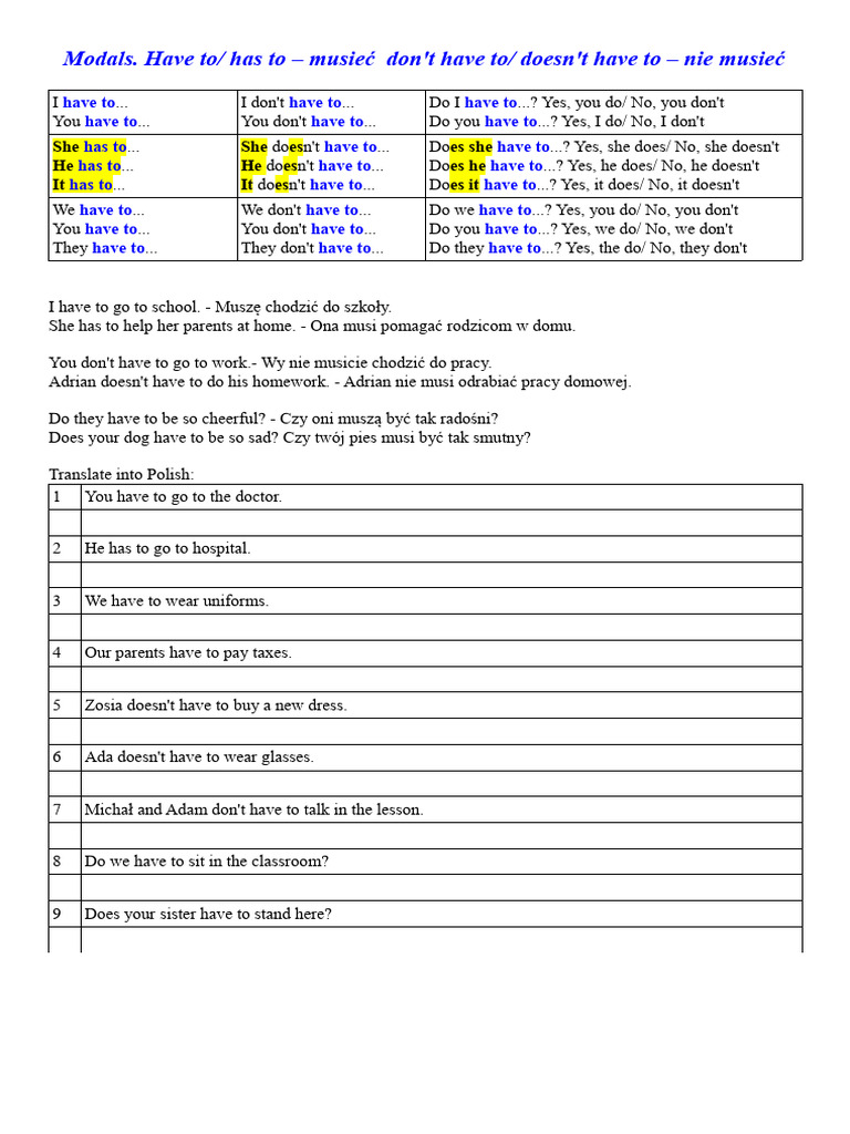 Modals. Have to | PDF