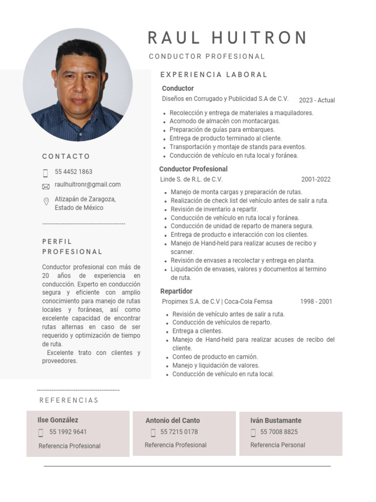 CV.Raul Huitron Rivera Actualizado | PDF | Vehículos | Transporte