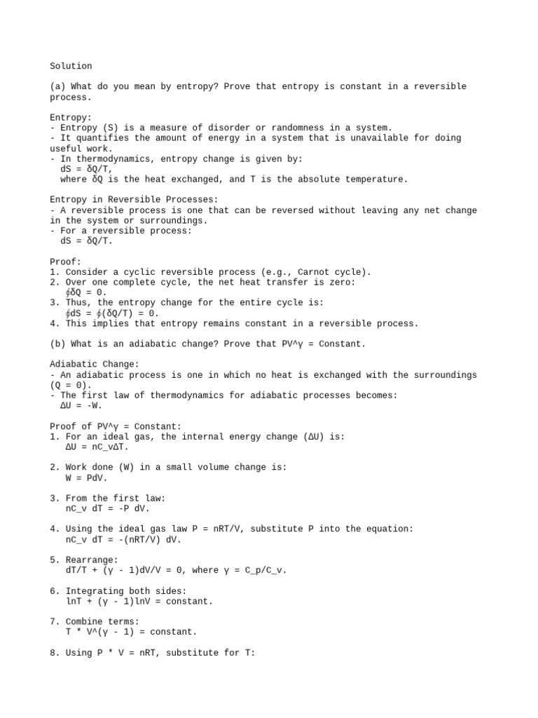 Thermodynamics Solution | PDF | Entropy | Heat Thermodynamics Solution | PDF | Entropy | Heat